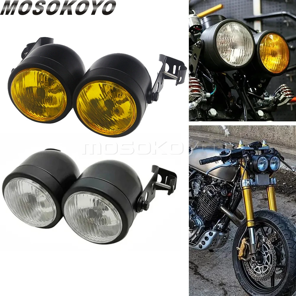 Motorcycle-3-5-Twin-Headlight-Retro-Round-Front-Lamp-w-Mount-Bracket ...