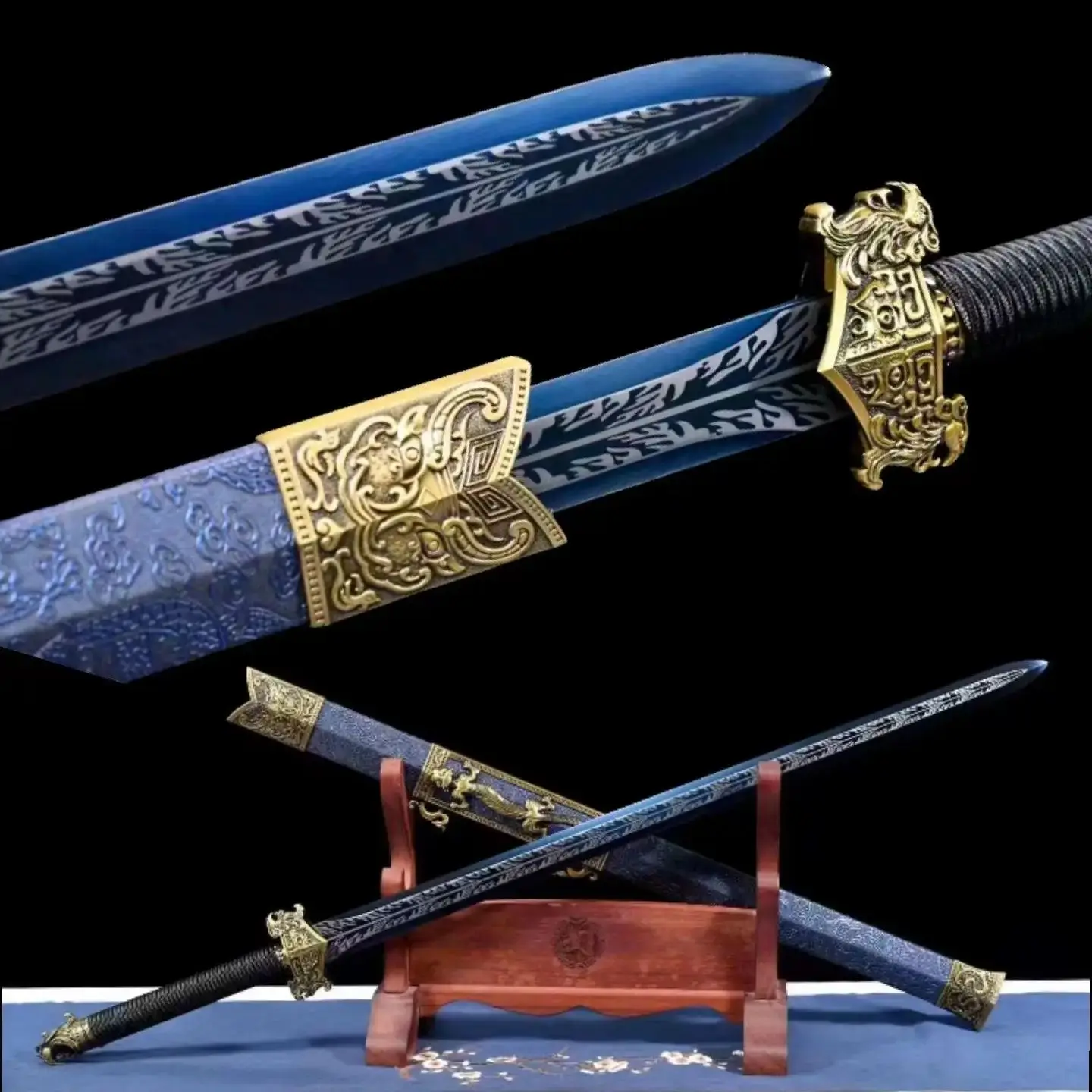 Espada-de-batalla-Horizontal-Kungfu-china-hecha-a-mano-Real-acero-de ...