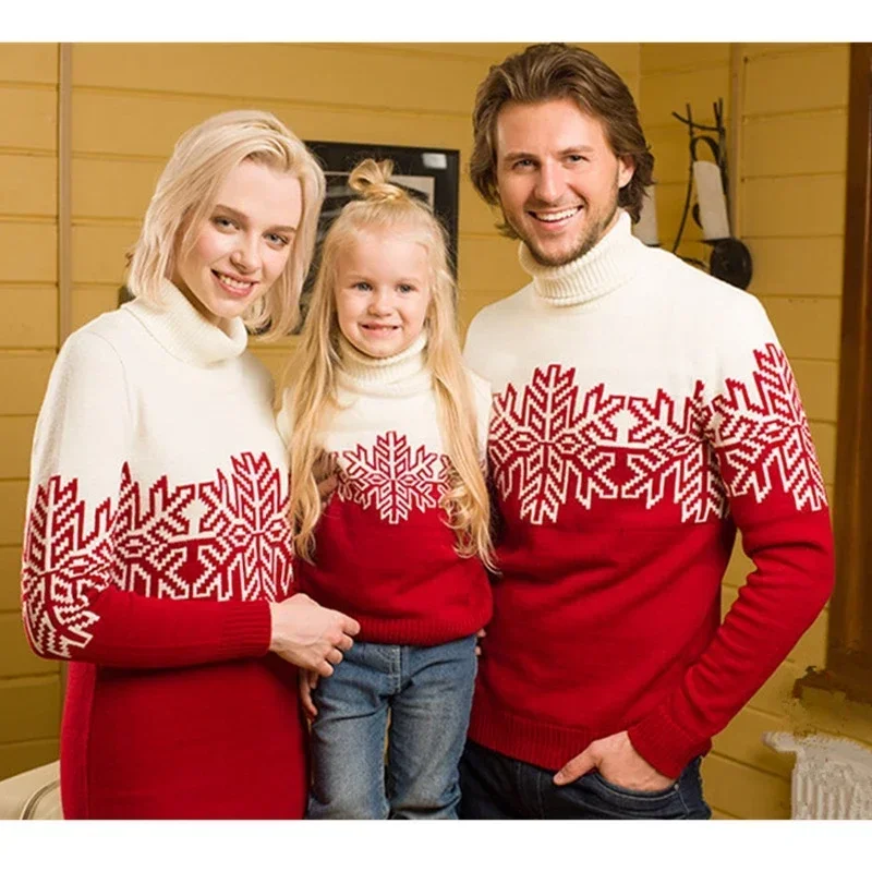 Christmas-Family-Matching-Sweaters-Snowflake-Print-Mother-Knit-Dress ...