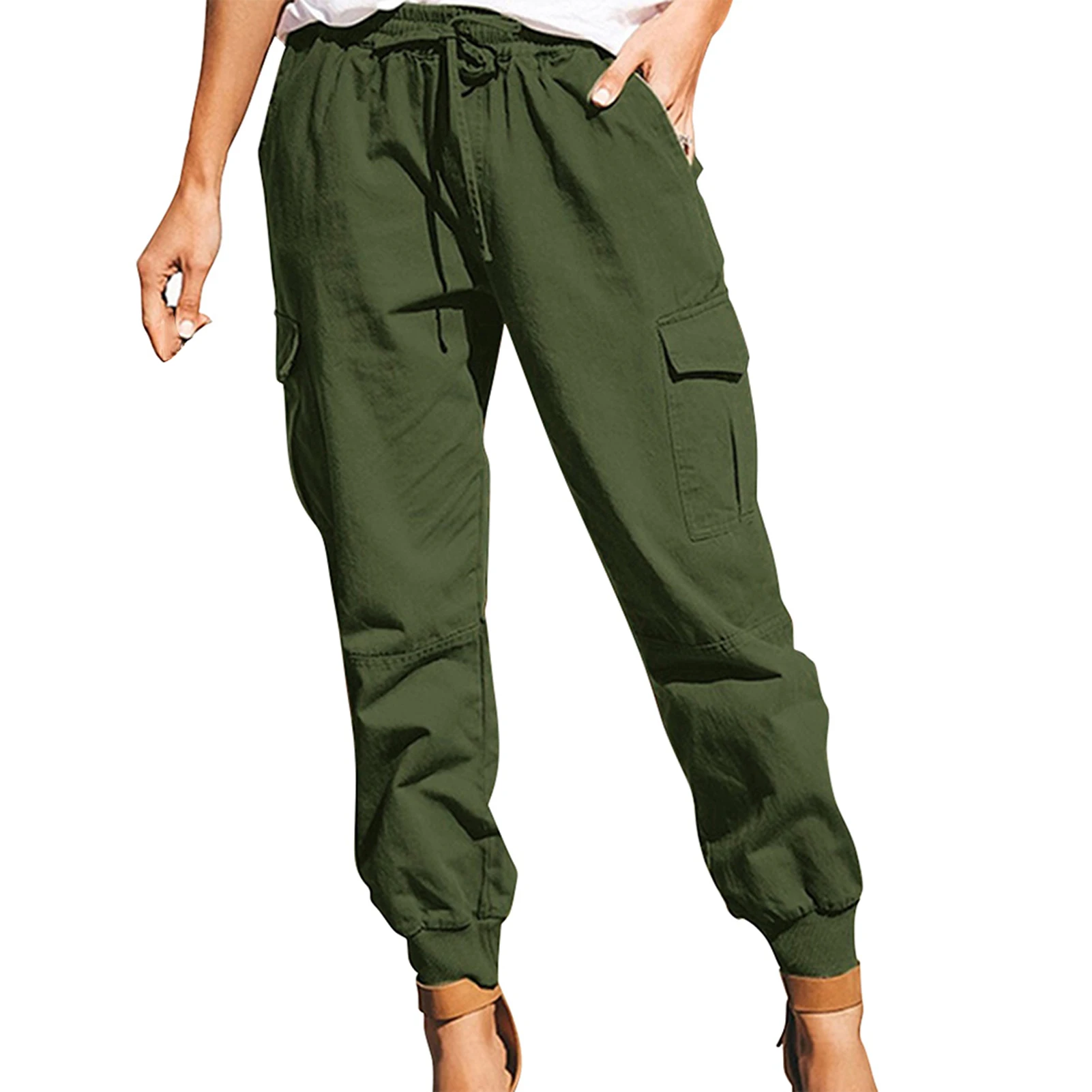 Women-Trousers-Polyester-Cargo-Pants-Wear-Resistant-Elastic-Waist-Multi ...