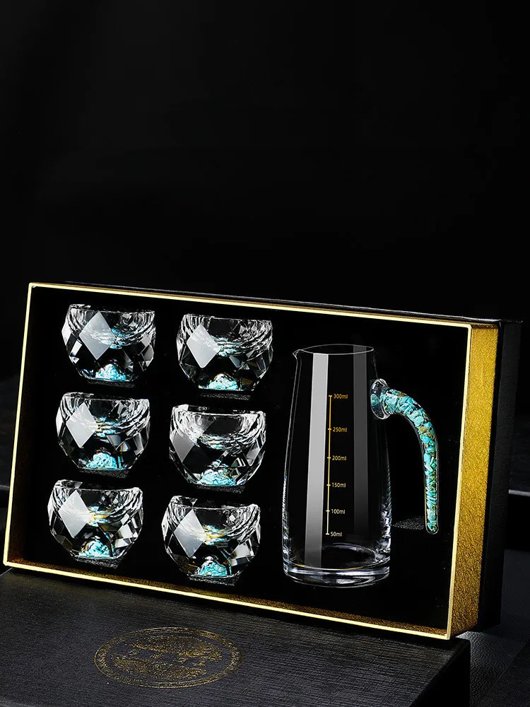 7 Pcs Turquoise Asterism Shot Glasses Set Gift Box Japanese Edo Crystal ...