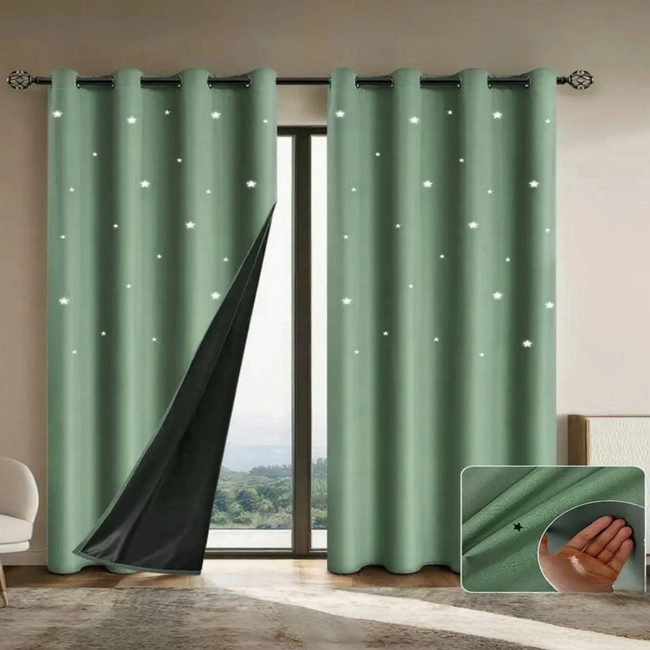 1pc Stylish Single Layer Curtains with Star Cutout,100%Blackout,for ...