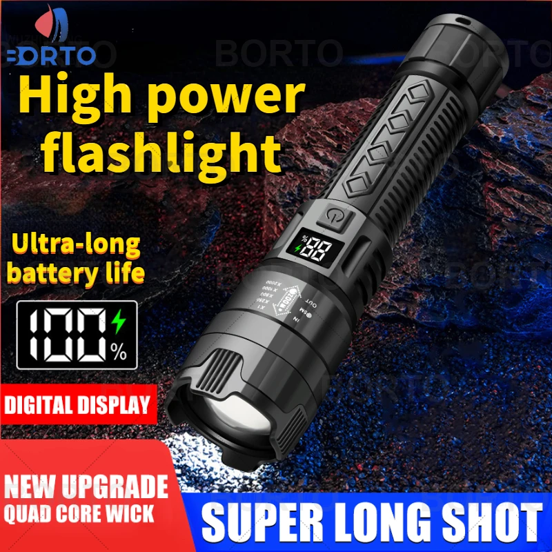 High-Power-LED-Flashlight-3-Modes-Type-C-Rechargeable-Zoom-Lantern ...
