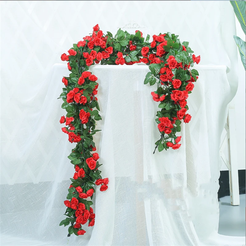 2-4M-Red-Rose-Artificial-Silk-Flowers-Rattan-Wedding-Home-Room-Decor ...
