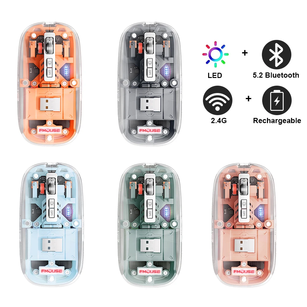 Rat-n-inal-mbrico-M133-con-Bluetooth-Mouse-transparente-de-2-4G-3-modos ...