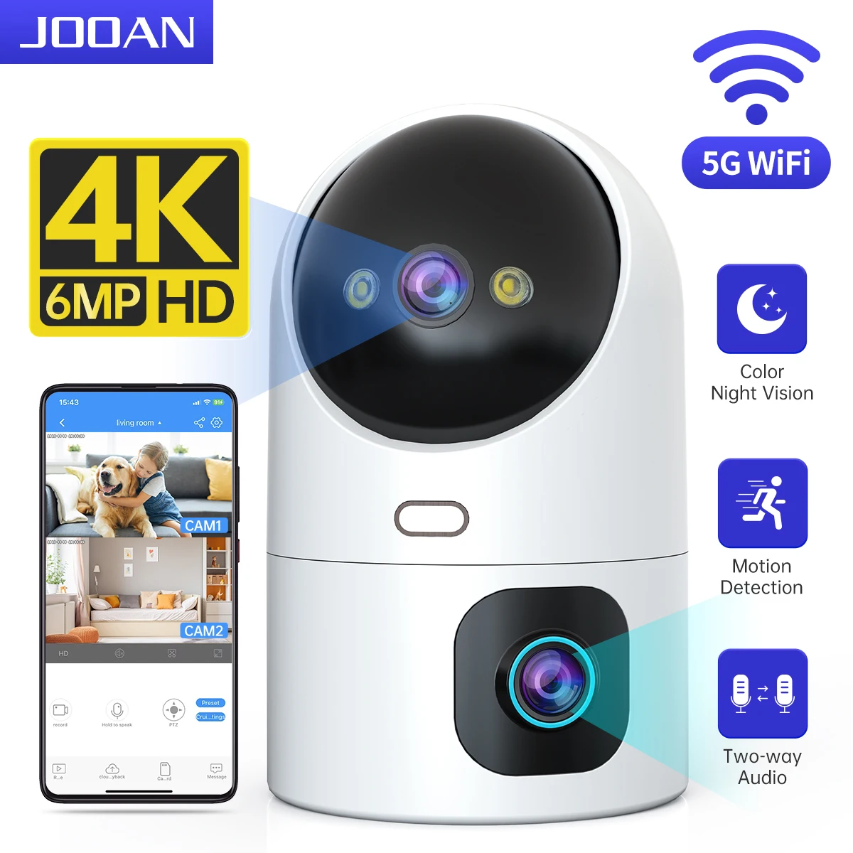 JOOAN-4K-PTZ-IP-Camera-5G-WiFi-Dual-Lens-CCTV-Security-Camera-Home-Baby ...