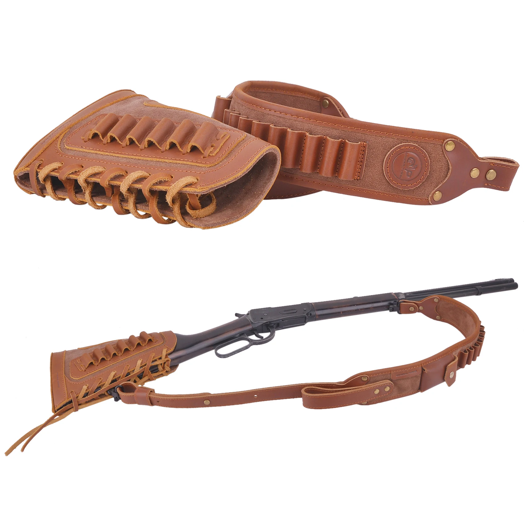 1-Sets-Leather-Hunting-Gun-Shell-Holder-Buttstock-with-Matched-Tactical ...