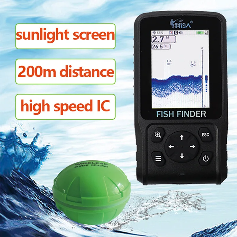 English-Russian-200meters-Colorful-Wireless-Fish-Finder-Dot-Matrix ...