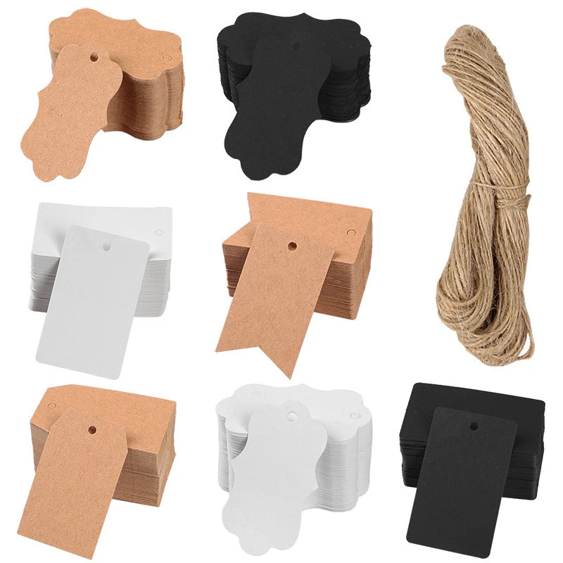 100pcs 5*3cm Kraft Paper Labels with Strings Wedding Birthday Party DIY ...