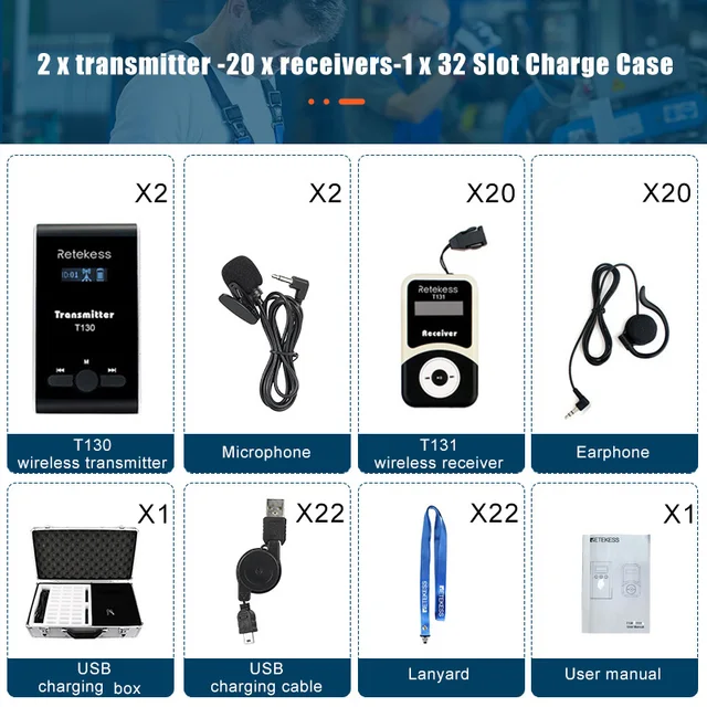 RETEKESS T130 무선 관광 안내 시스템 박물관 소풍 교회 번역 공장 교육 회의 충전 상자