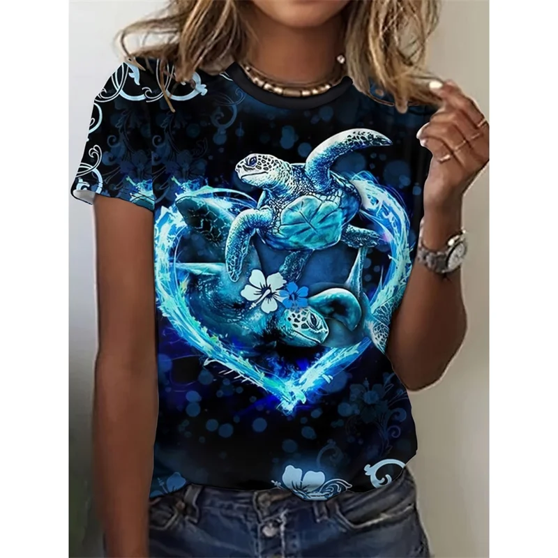 Bird Turtle Frog Cat Pattern T Shirt Women Cartoon Animal 3D Printed T ...