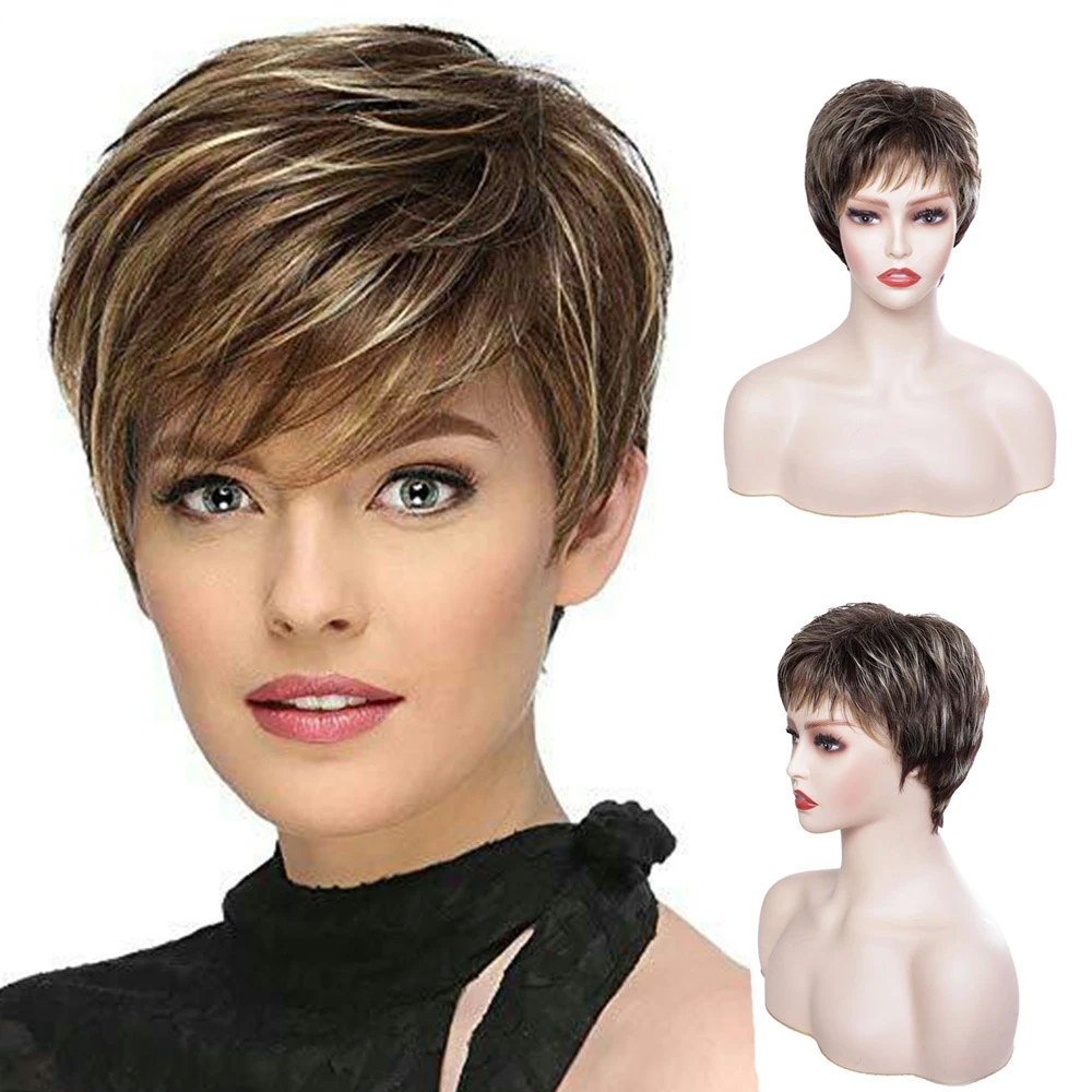Perucas-marrons-com-Franja-para-mulheres-peruca-curta-penteado-natural ...