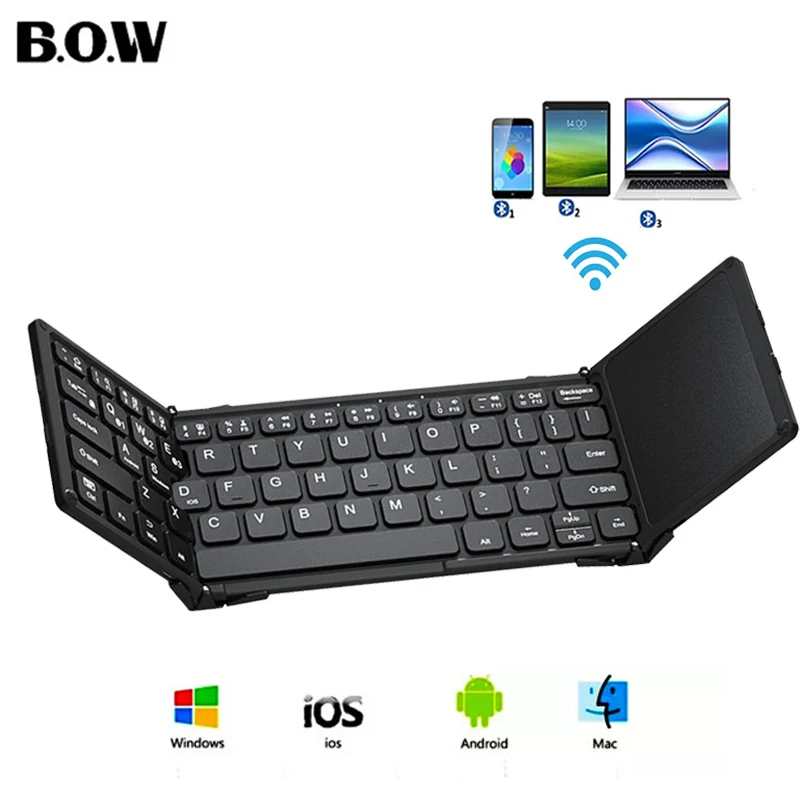 Bow Foldable Wireless Keyboard Rechargeable Keyboard With Touchpad Multi-Device Folding ...