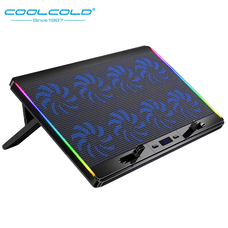 COOLCOLD Gaming Laptop Cooler Eight Fan Led Screen Two USB Port Air ...