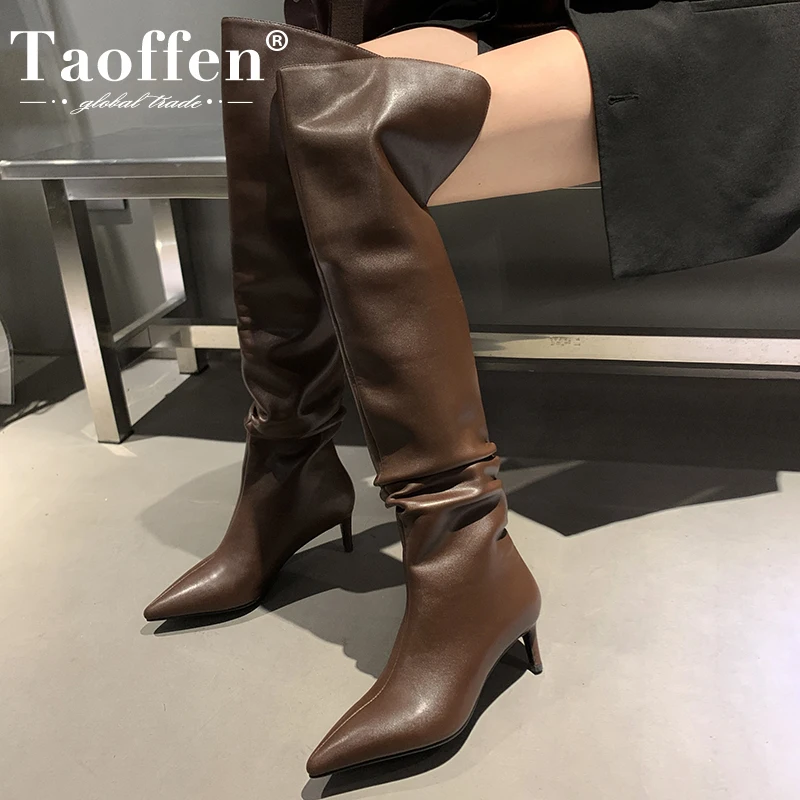 Taoffen Botas largas de piel auténtica para mujer, zapatos por encima ...