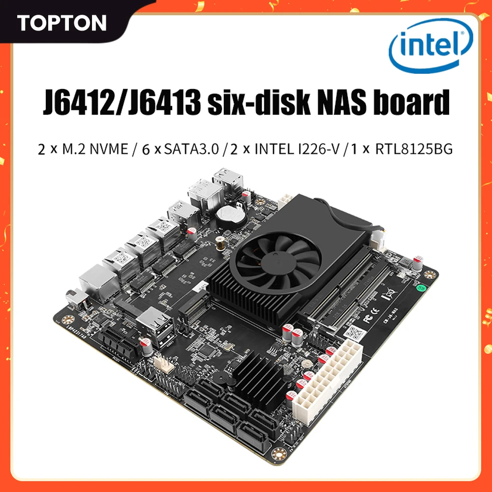 J6413 J6412 NAS Motherboard 2*Intel i226-V 1*RTL8125BG 2.5G LANs 2*NVMe 6*SATA3.0 2*DDR4 1*PCIe ...