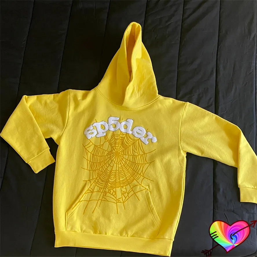 2022 Hip Hop Yellow Sp5der 555555 Hoodie Men Women Cobweb Print Young ...
