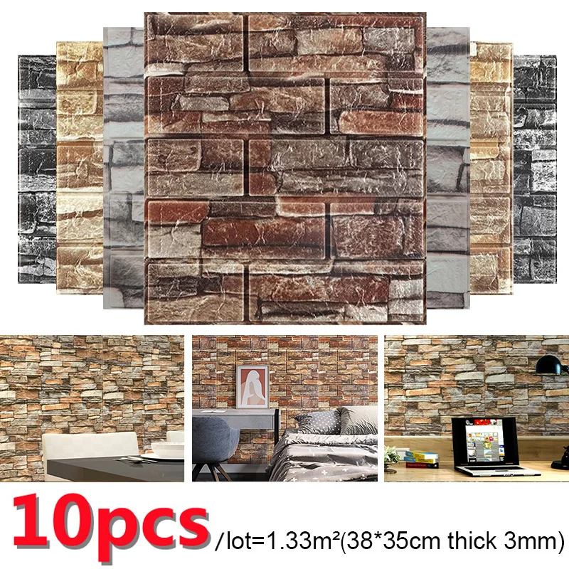 10pcs/set 3D Brick Wall Sticker DIY Wallpaper For Living Room Bedroom ...