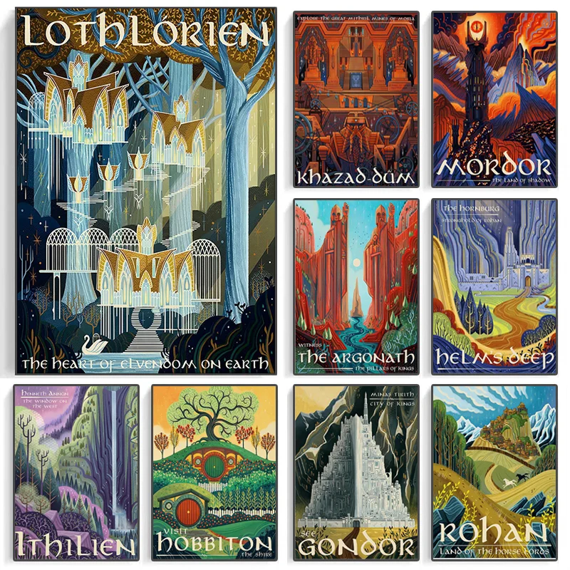 Tolkien-Travel-Wall-Art-Canvas-Painting-Middle-Earth-Landscape-LOTR ...
