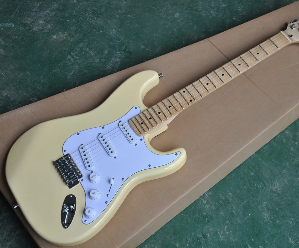 Creamy yellow 6 Strings Electric Guitar with Chrome Hardware,Scalloped ...