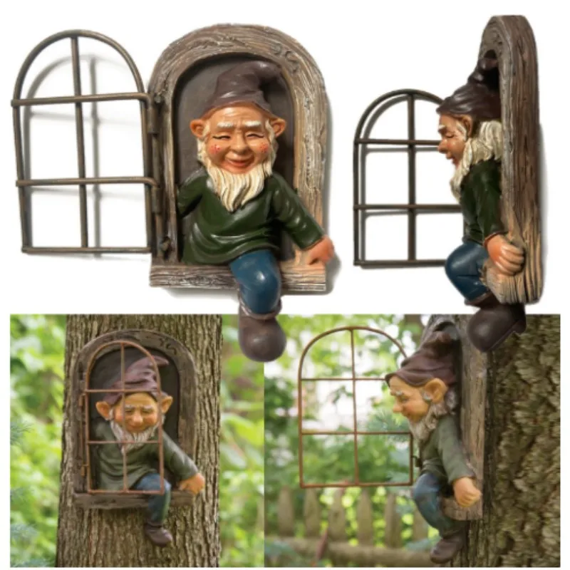1PC-Elf-Dwarf-Oldman-Status-Outdoor-Window-Tree-Hugger-Naughty-Resin ...