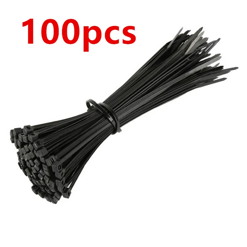 100Pcs Nylon cable ties Self-locking plastic ring silk black strap ...