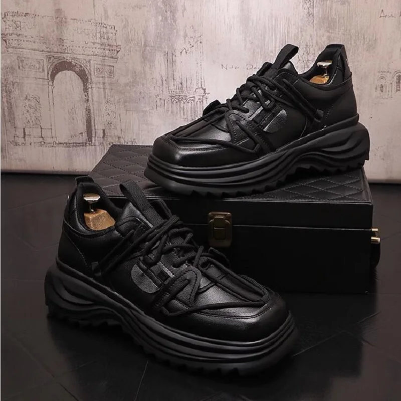 Men-s-Square-Toe-Leather-Shoes-Thick-Soled-Daddy-Shoes-Solid-Color ...