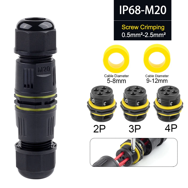 IP68-M20-Outdoor-Waterproof-Cable-Connector-2-3-4Pin-Quick-Screw ...