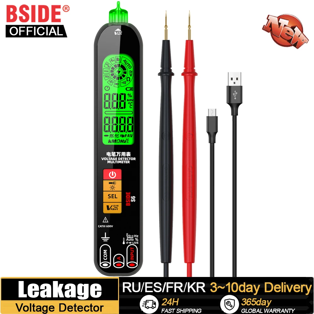 BSIDE Digital Multimeter Pen Type Smart multitester Auto Range DC AC ...