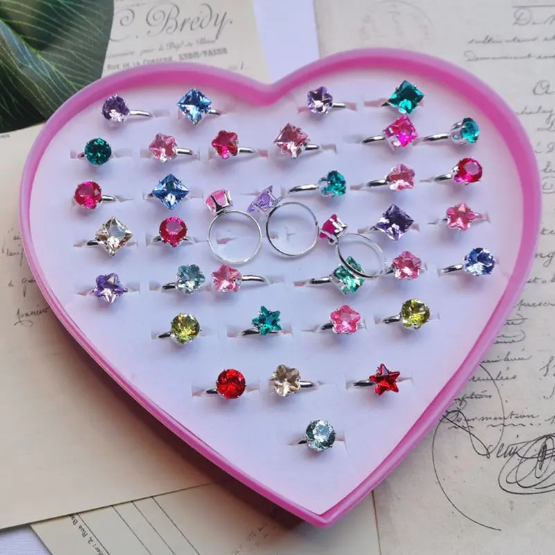 10pcs-New-Children-s-Crystal-Rings-Colorful-Star-Flower-Shape ...