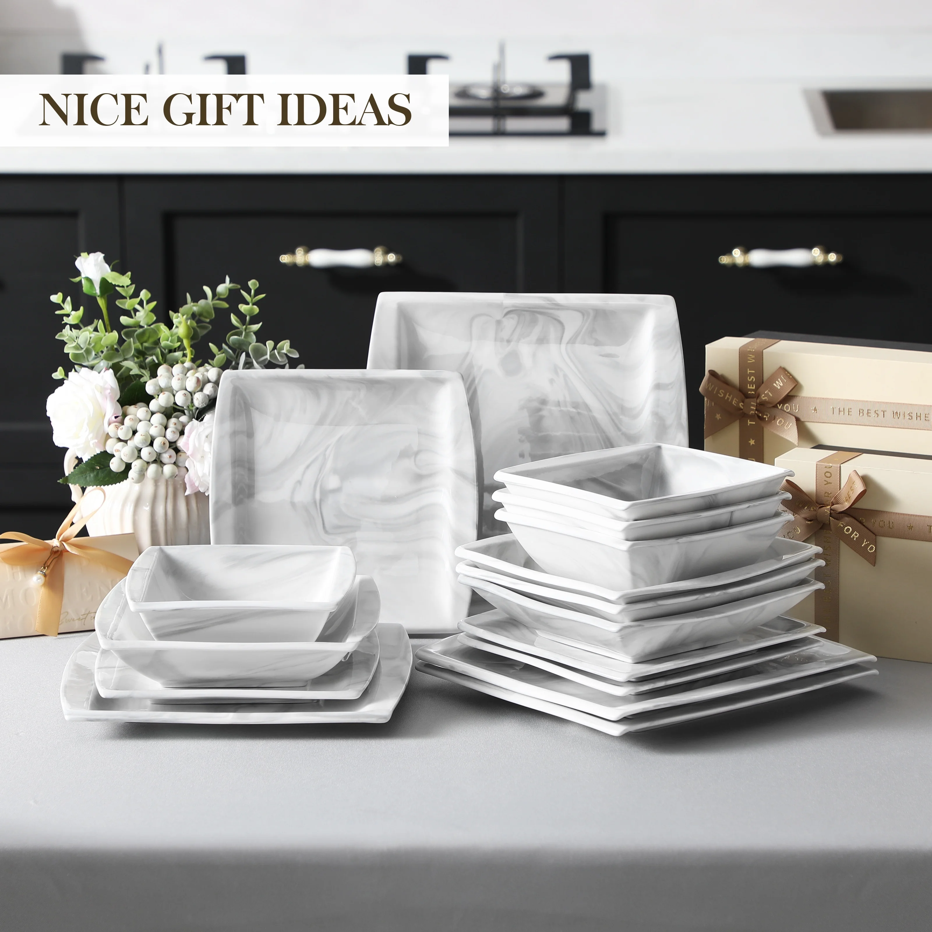 16pcs-Dinnerware-Sets-Porcelain-Square-Plates-And-Bowls-Sets-Marble ...