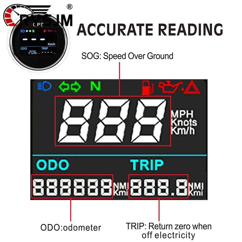 52mm GPS Speedometer + Odometer With GPS Antenna Speed KMH ODO TRIP For ...