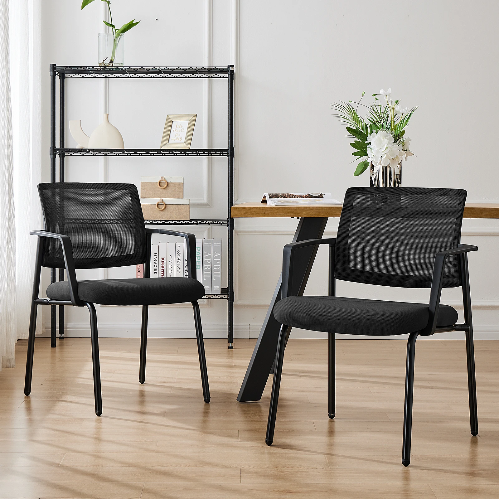 JHK Mesh Back Stacking Arm Chairs 2 Pack For Home and OfficeEasy to Use ...