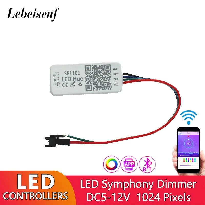 SP110E Addressable LED Bluetooth Dimmer Controller DC 5-12V 1024 Pixels ...