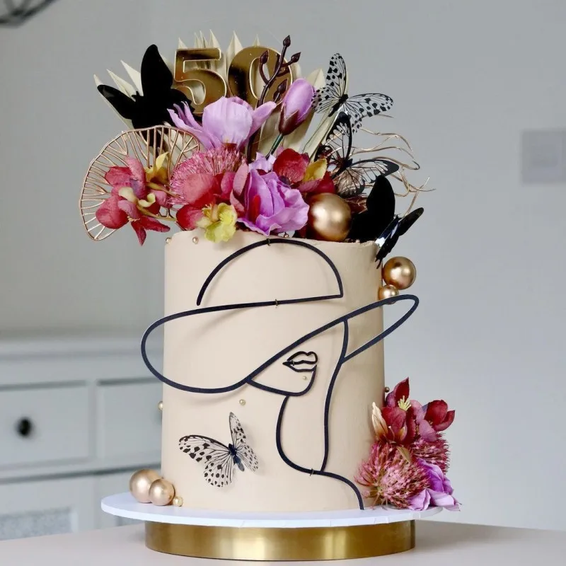 Line Acrylic Birthday Gold Cake Topper Abstract Minimalist Mnimalist ...