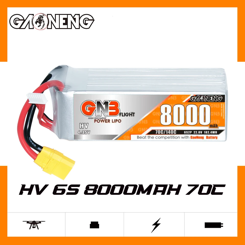 GAONENG GNB 8000mAh HV 6S 70C 140C 22.8V XT90 LiPo Battery 10inch Xclass FPV 1/7 1/8 scale ...