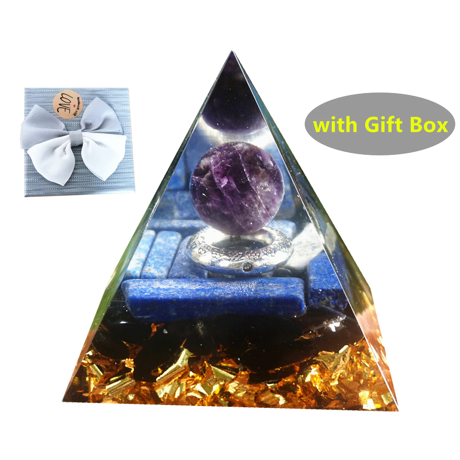 Amethyst Crystal Sphere Orgone Pyramid with Silver Ring Obsidian Stone ...