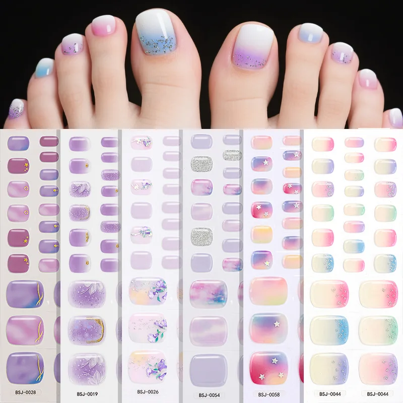 Gradient Toe Semi Cured Gel Nail Strips Sparkly Shinning DIY Gel Polish ...