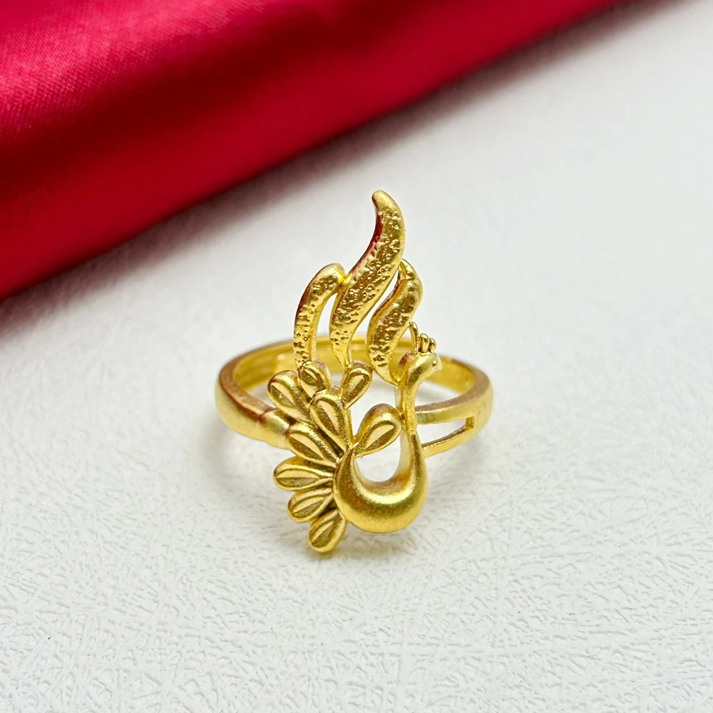 Peacock Rings For Women Yellow Gold Plated Long Finger Ring Adjustable Anillo Bague Femme ...