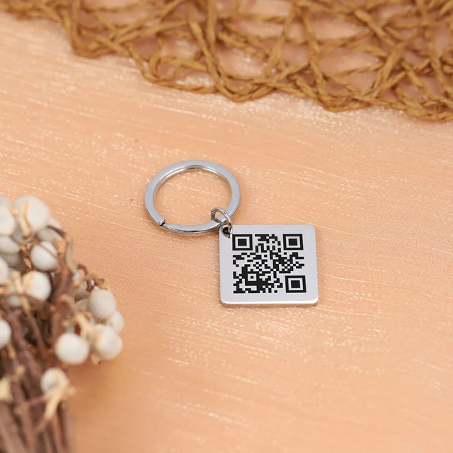 Stainless Steel Keychain Can Be Customized QR Code Name Laser Engraving ...