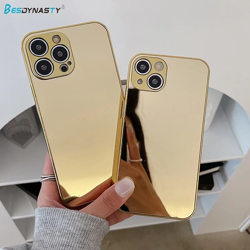 Luxury Brief Silver Golden Mirror Shockproof Case for iPhone 17 16 15 ...