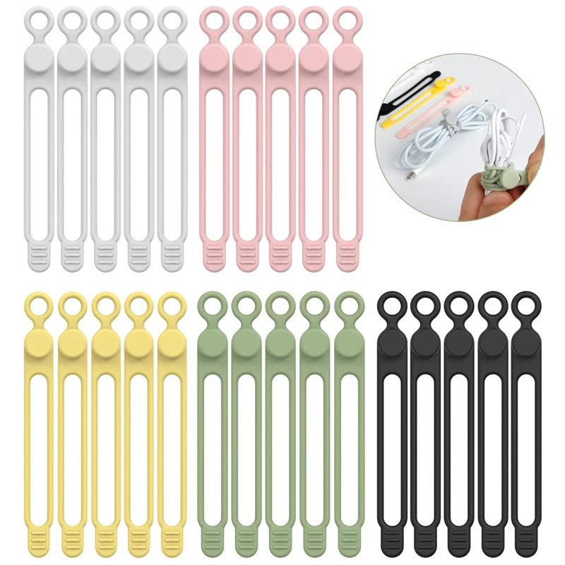 Silicone-Cable-Strap-Clips-Wire-Organizer-Data-Cable-Reusable-Cable-Tie ...