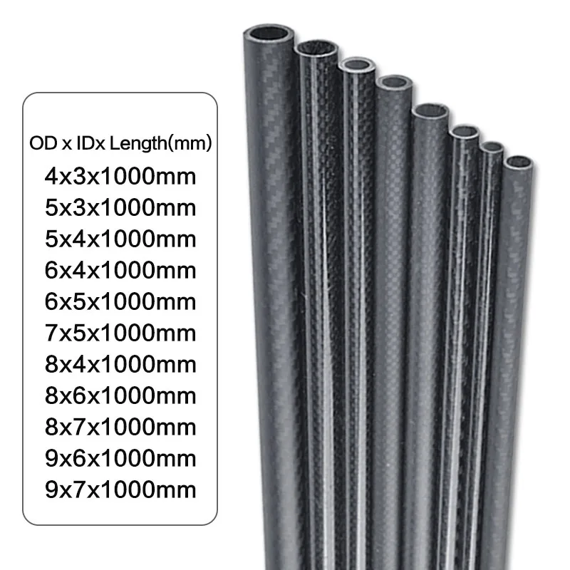 1Pcs 1000mm Length 3k Full Carbon Fiber Tube OD 4MM 5MM 6MM 7MM 8MM 9MM ...