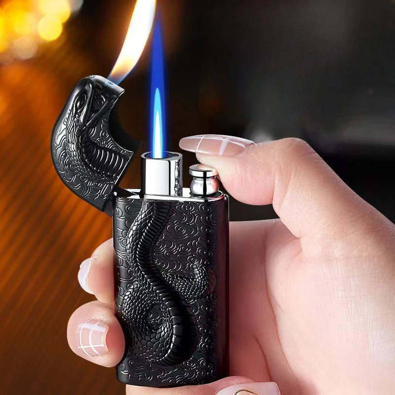 Double-flame-gas-lighter-three-dimensional-embossed-metal-crocodile ...