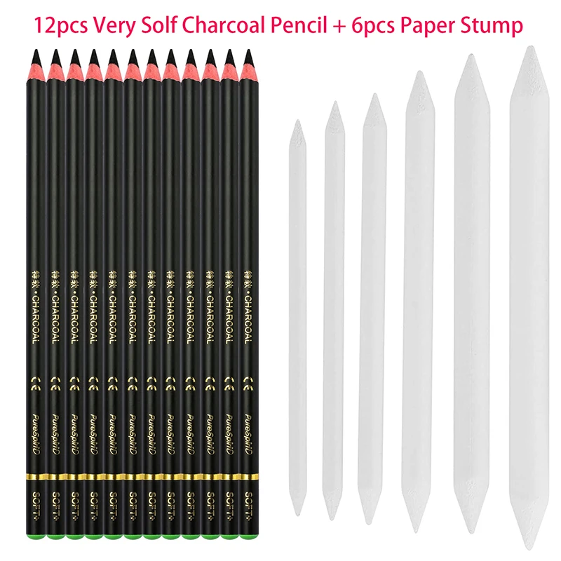 Kit de dessin,Ensemble de crayons à charbon de bois professionnels doux,moyens et durs,ensemble ...