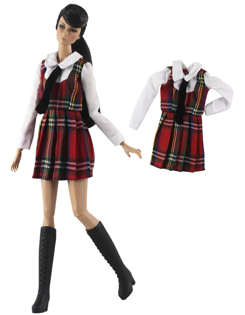 30cm-doll-clothes-School-uniform-Suit-White-and-grid-t-shirt-dress-for ...