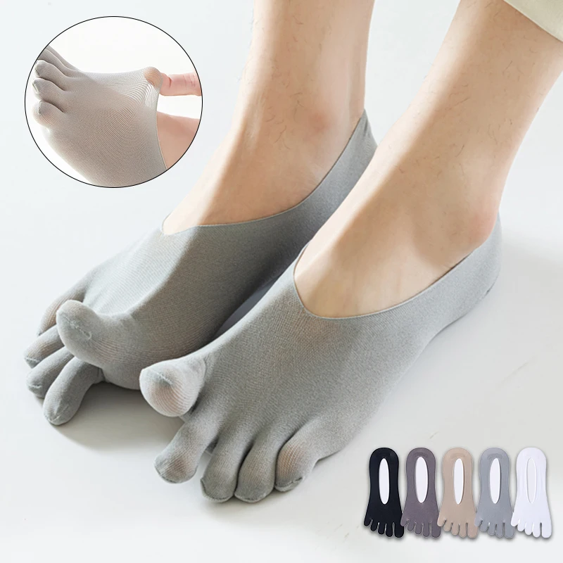 3 Pairs Men Invisible Toe Socks Thin Velvet Breathable Elastic Silicone ...