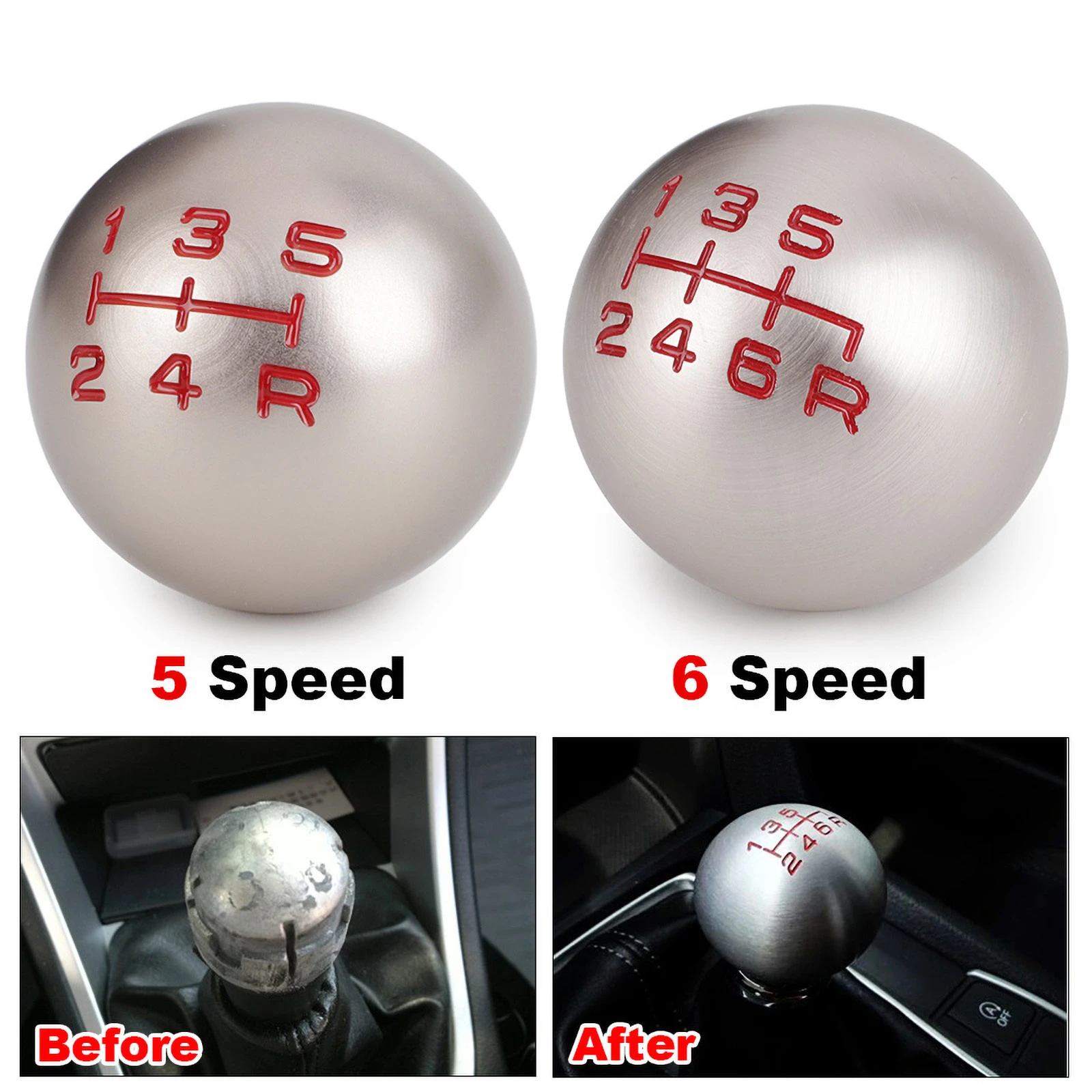 5/6 Speed Aluminum JDM Matte Ball Shape Shift Gear Knob M10*1.5 for ...