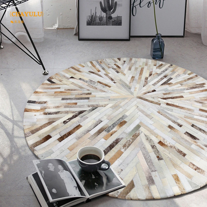 Luxury-Cowhide-Seamed-Striped-Round-Rug-Round-Shaped-Real-Cow-Skin ...