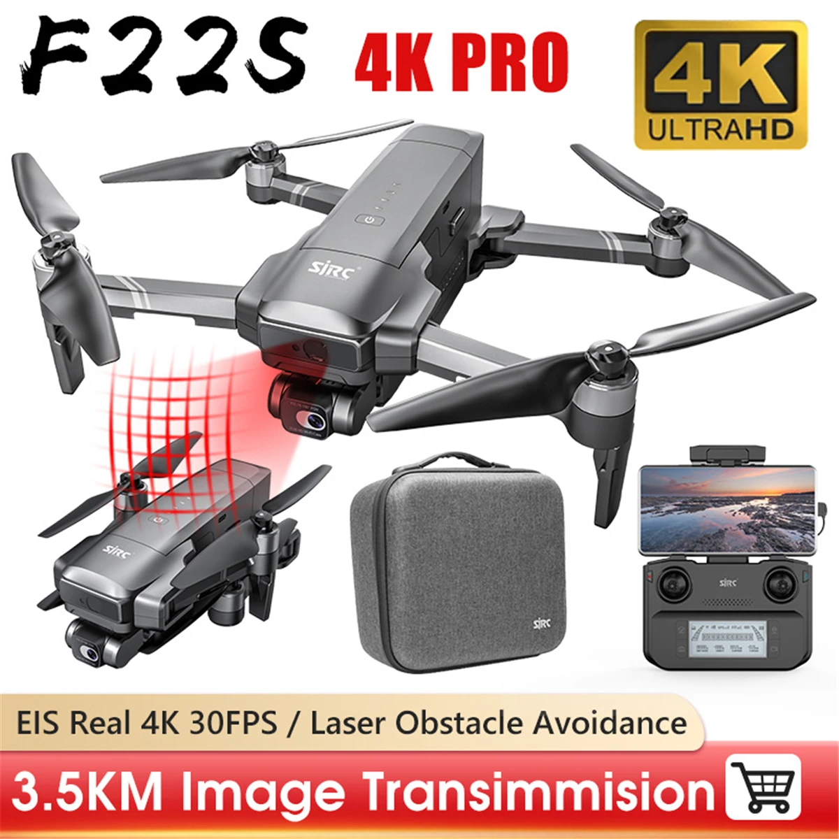 F22 / F22S Pro 전문 드론, 카메라 포함, 4K 3.5 km 와이파이 GPS EIS 2 축 손떨림 방지 짐벌 FPV ...